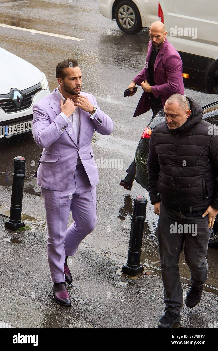 Bucharest, Romania. 10th Dec, 2024: Tristan Tate (L) and his brother Andrew Tate (top-right ...