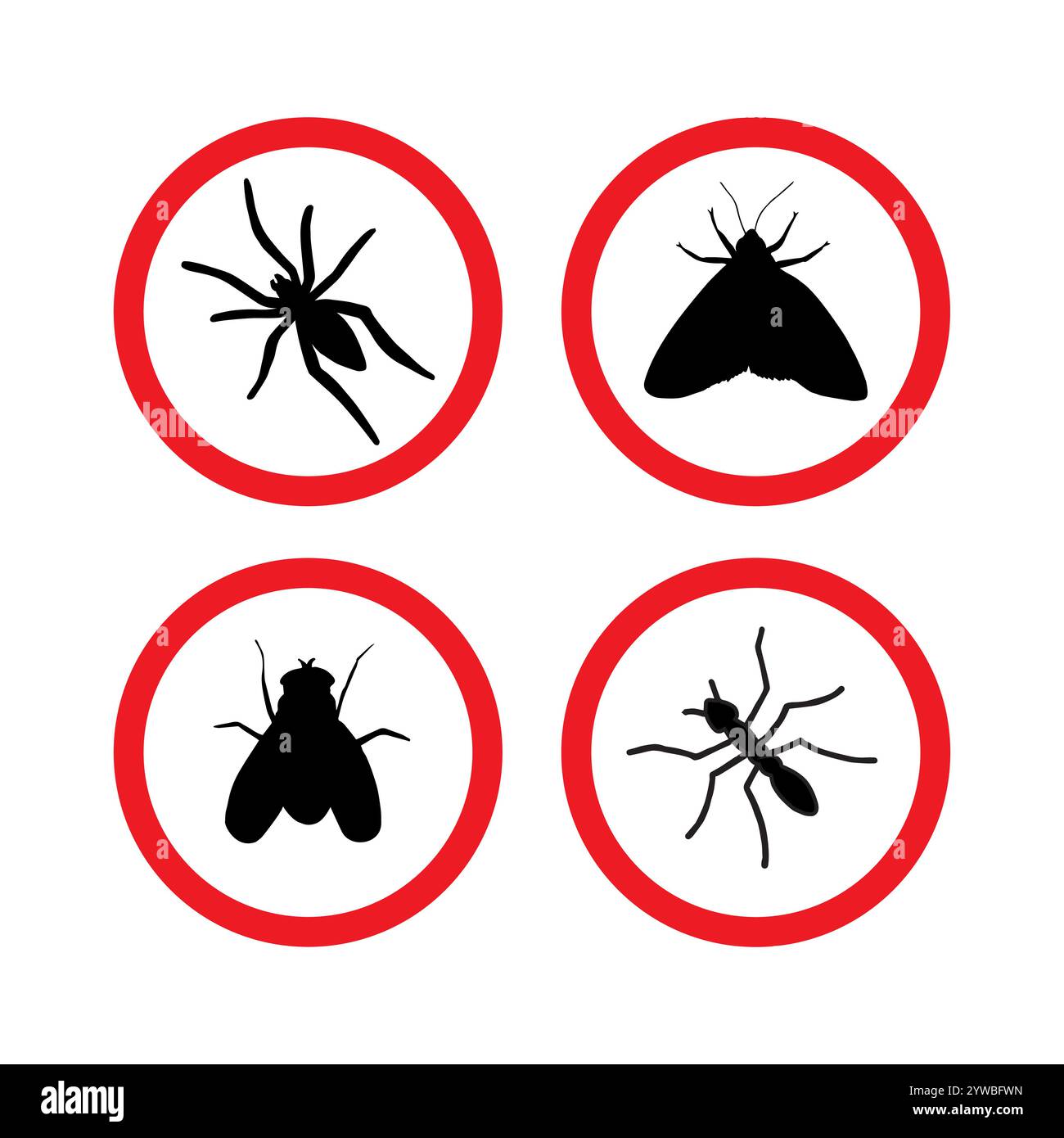 Vector set bundle of black insects silhouette in red circle isolated on ...