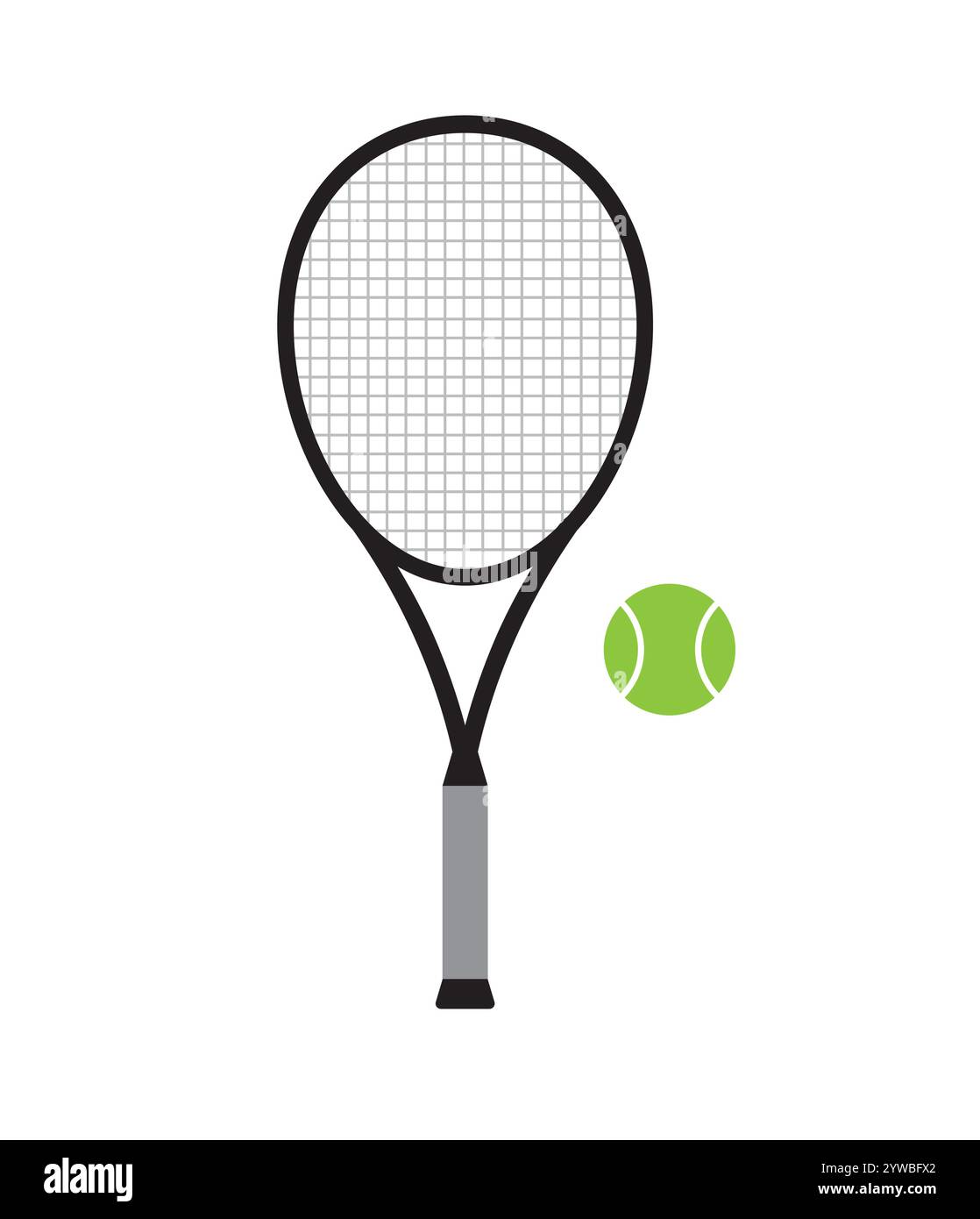 Vector flat cartoon colored tennis racket and ball isolated on white ...