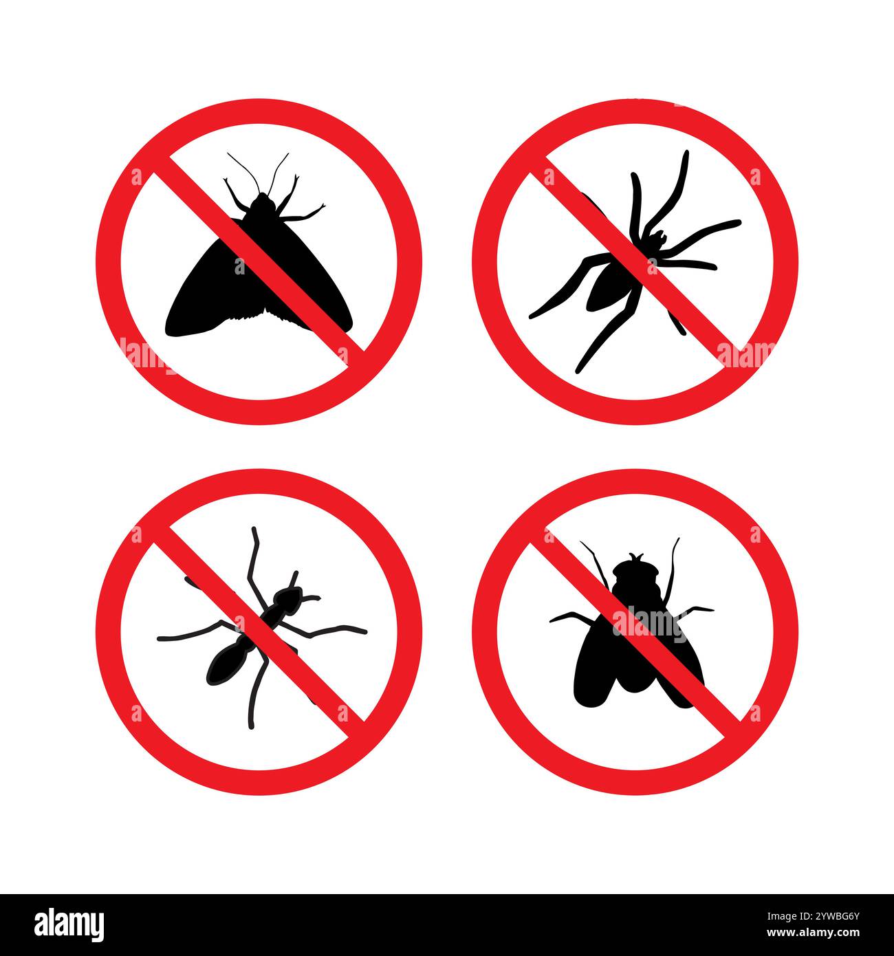 Vector set bundle of black insects silhouette crossed in red circle ...