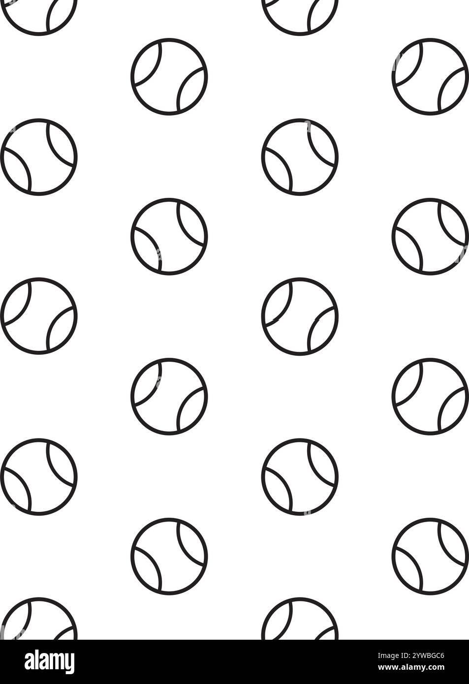 Vector seamless pattern of flat black outline tennis ball isolated on ...
