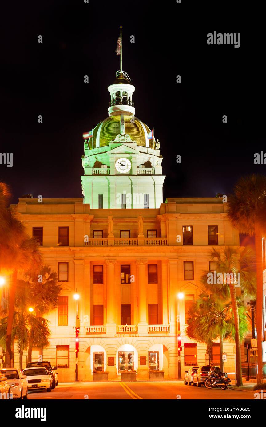 Golden dome of Savannah City Hall in Renaissance Revival style ...