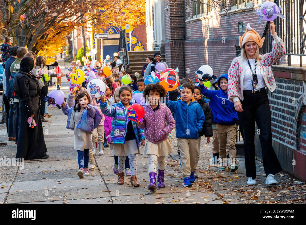 Young school children in Thanksgiving Day parade; Philadelphia ...