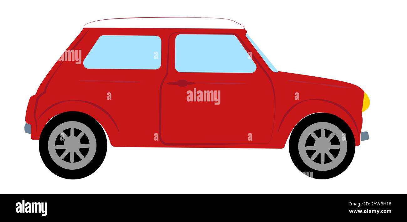 Red compact car illustration showcasing a side view with detailed ...