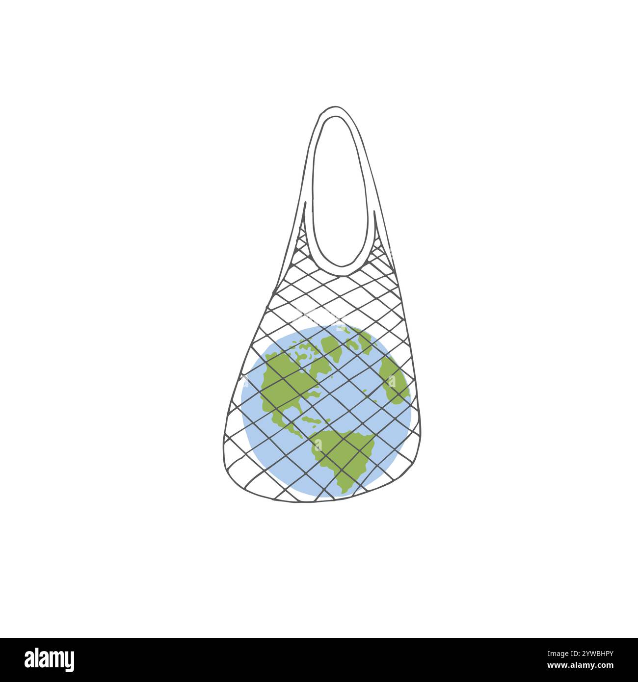 Vector hand drawn doodle sketch planet Earth in eco string bag isolated ...