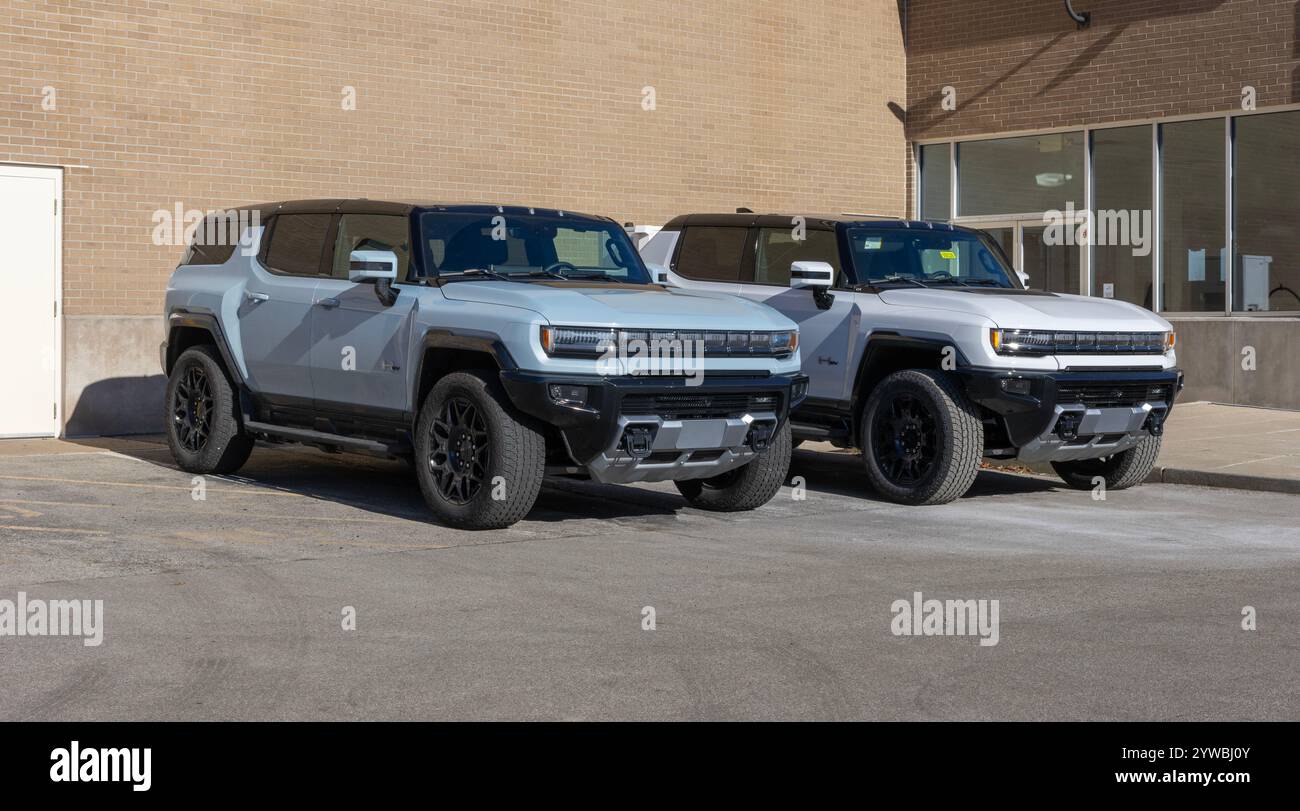 Carmel - December 8, 2024: GMC Hummer EV pickup and SUV display. GMC ...