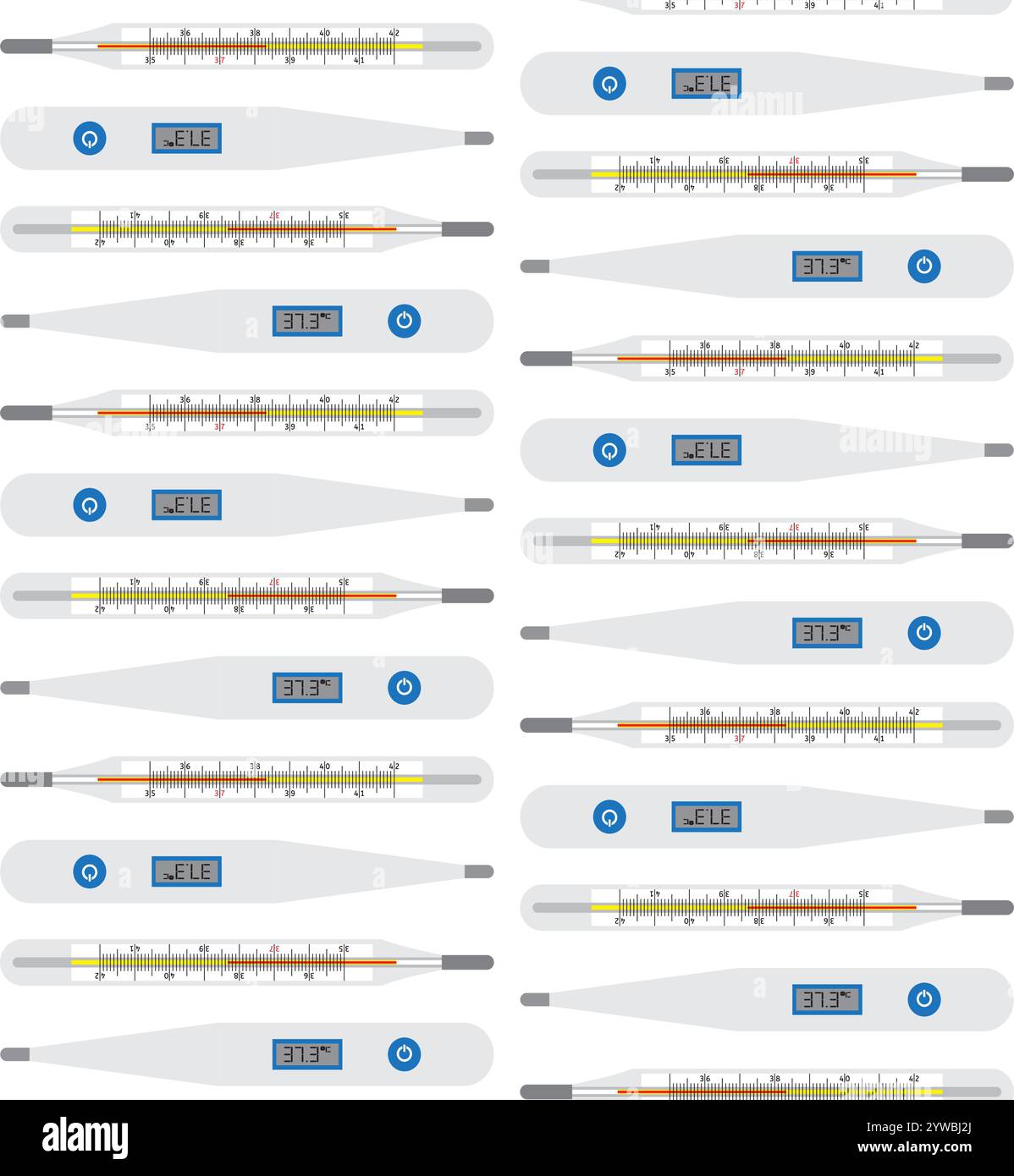 Vector seamless pattern of flat cartoon human body thermometer isolated on white background ...