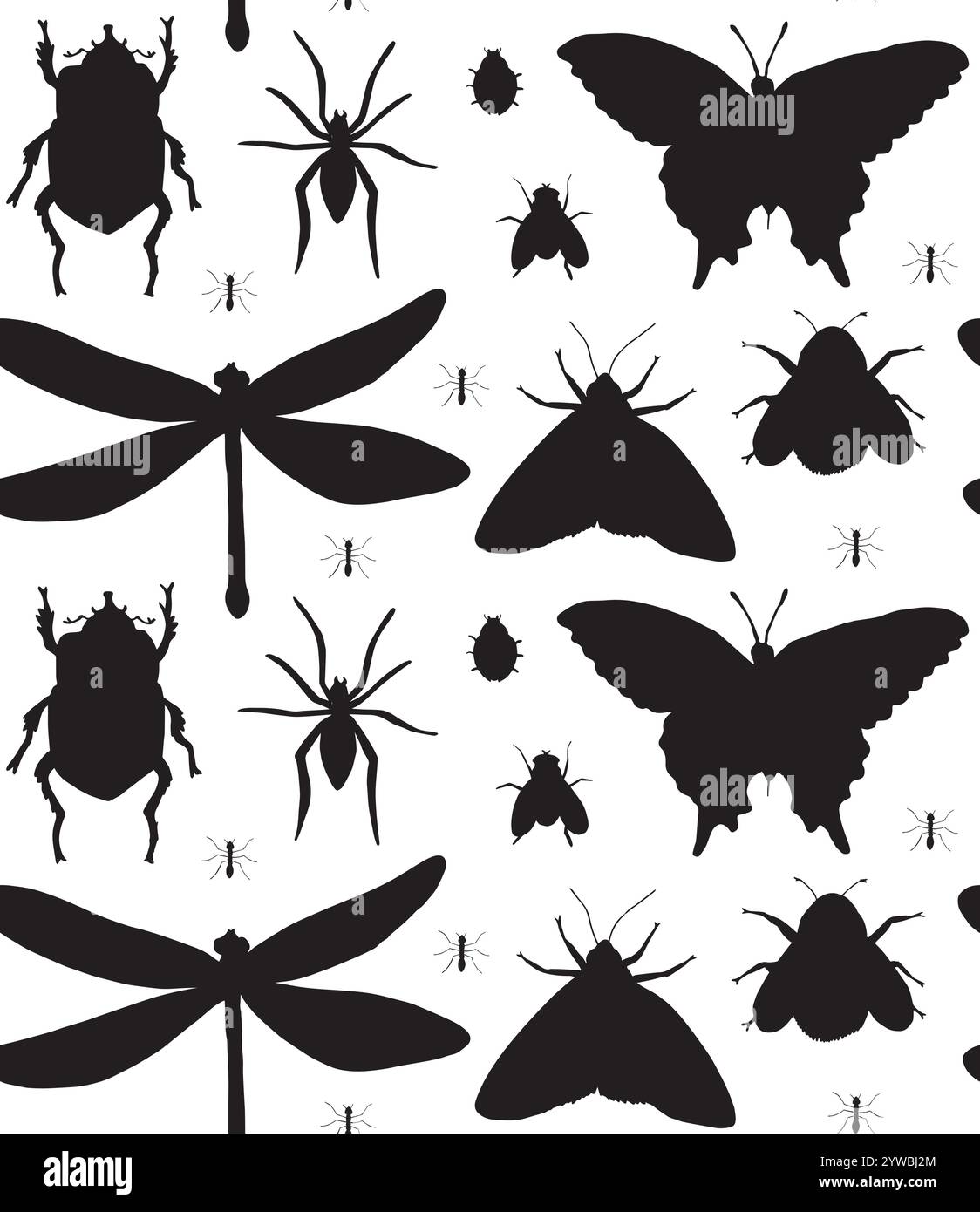 Vector seamless pattern of black sketch different insects silhouette ...