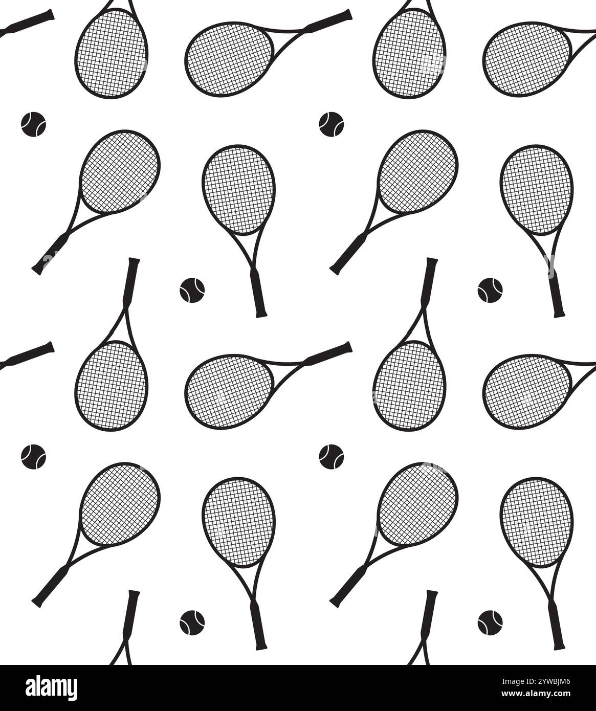 Vector seamless pattern of flat black tennis racket and ball silhouette ...