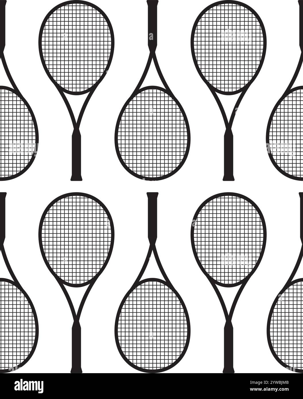 Vector seamless pattern of black flat tennis racket silhouette isolated ...
