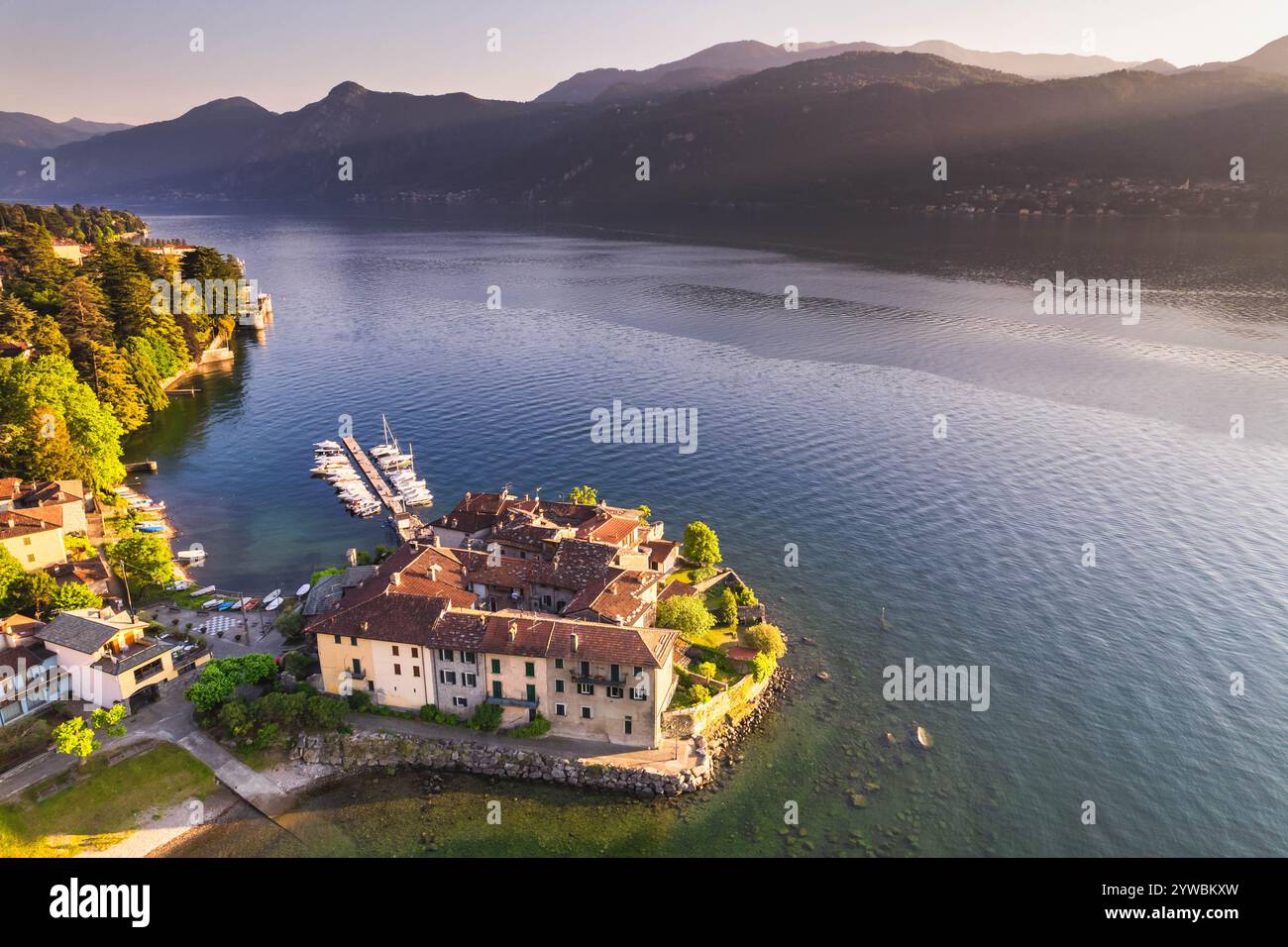 Aerial view of village on Como lake, Lierna,Lecco province, Lombardy ...