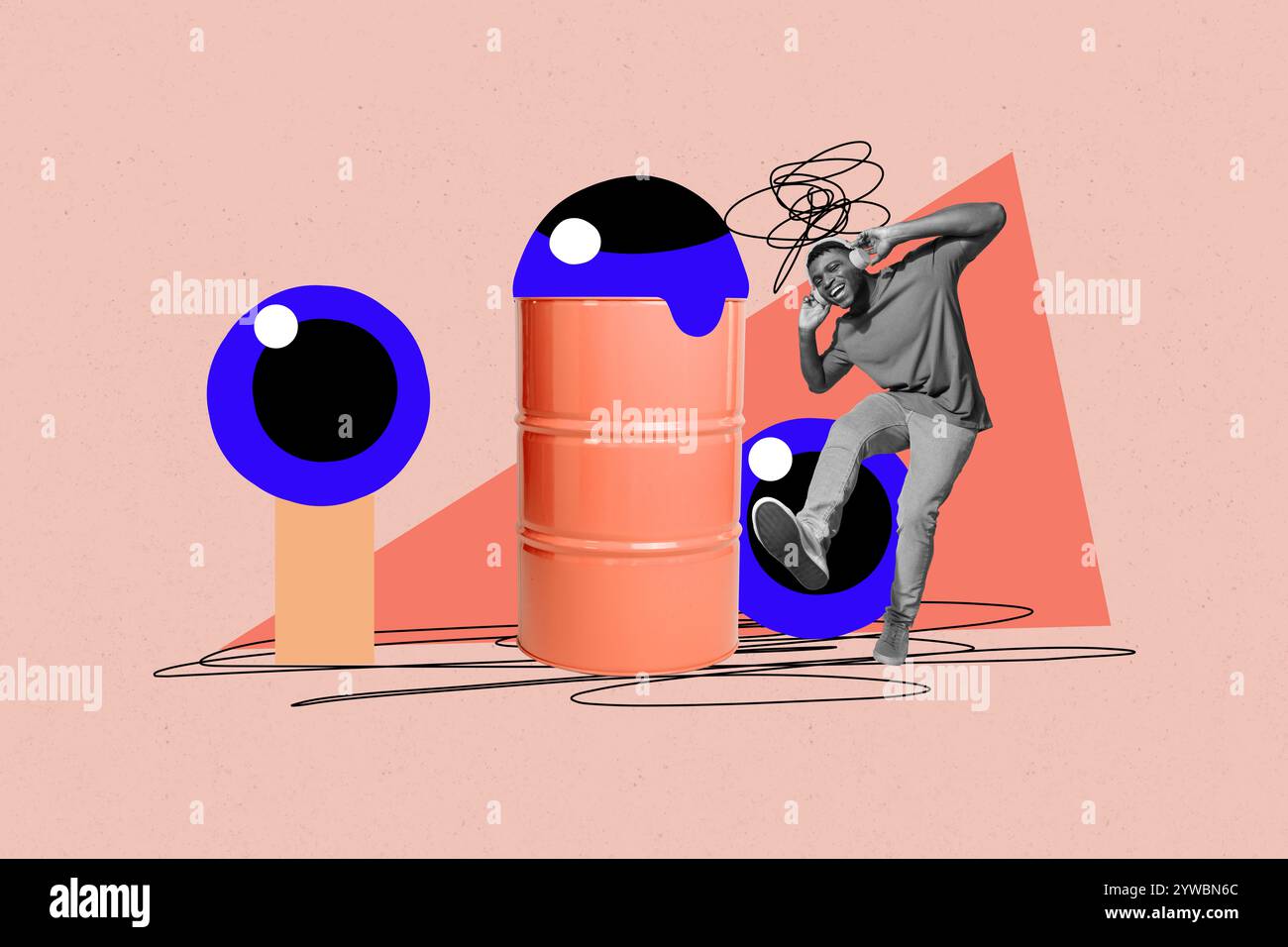 Photo cartoon comics sketch collage of happy american guy listen music ...