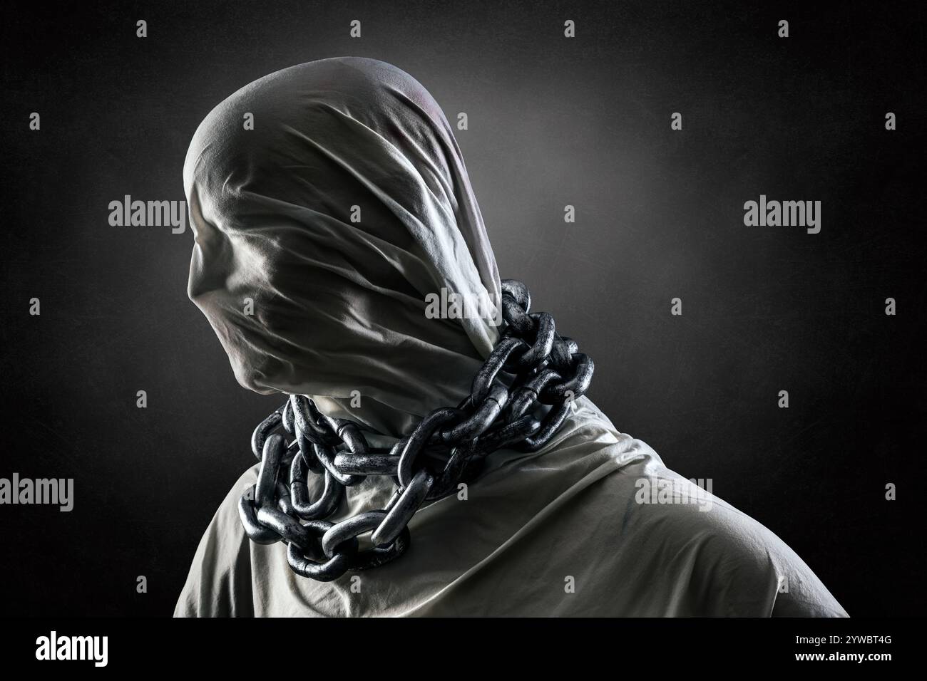 Portrait of a scary ghost with chains over dark misty background Stock ...