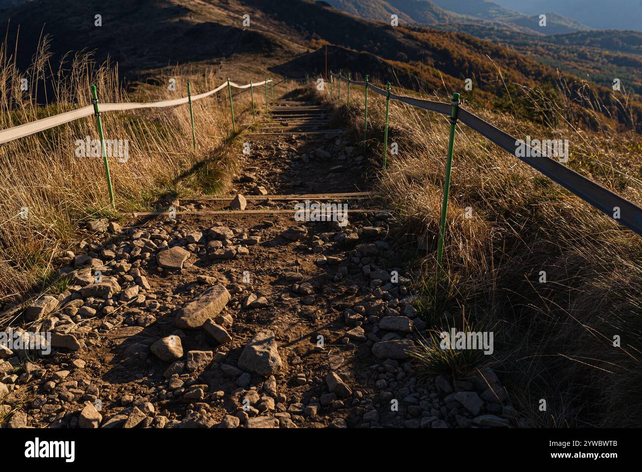 Red trail to Rozsypaniec peak in Bieszczady Mountains, Poland. View ...