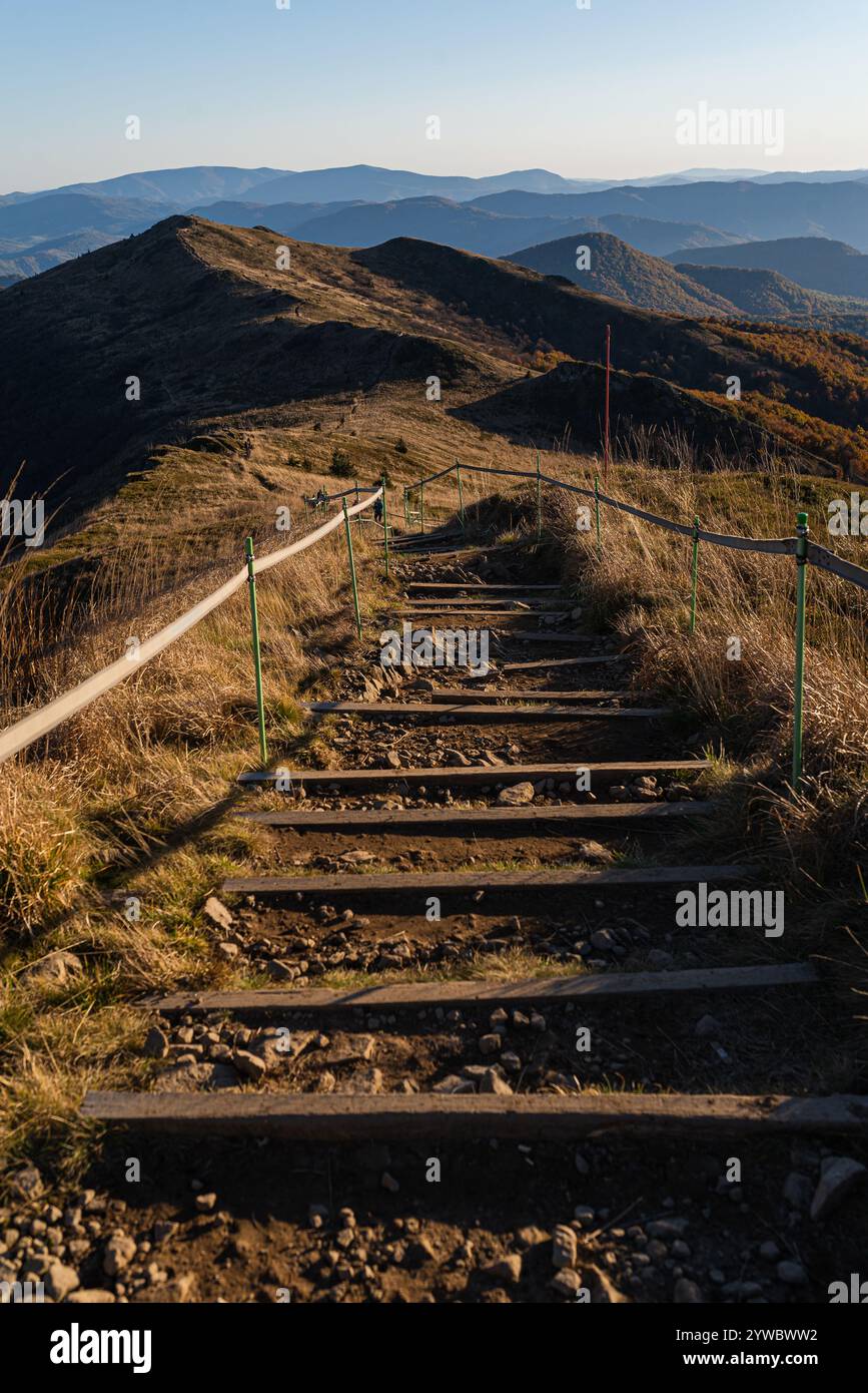 Red trail to Rozsypaniec peak in Bieszczady Mountains, Poland. View ...