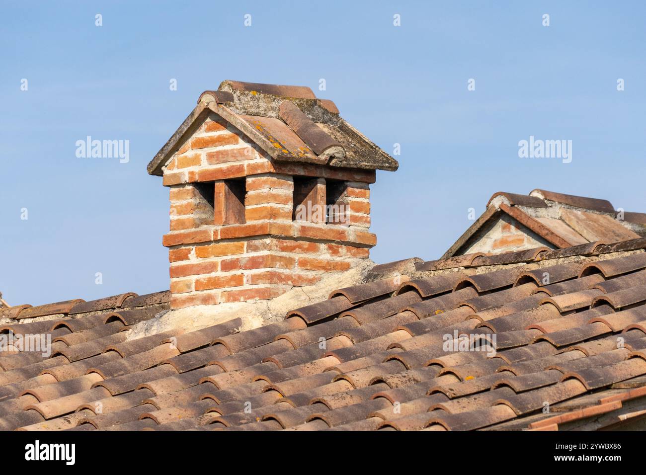 Chimney on a traditional farmhouse on a lavender farm in Sienna ...