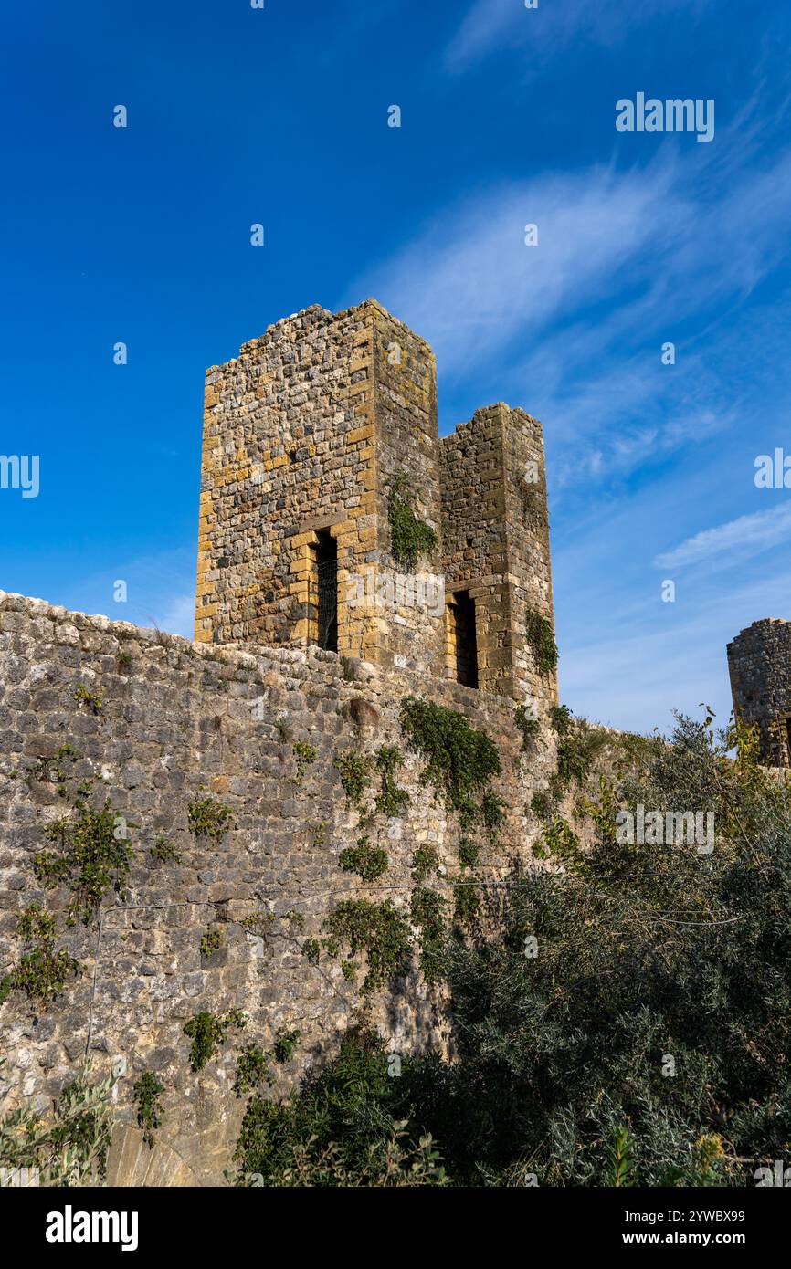 Watchtower on the city wall of the medieval walled town of ...