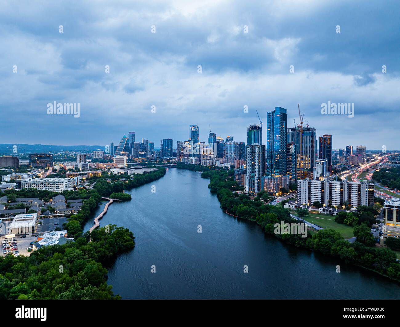 Aerial view of Austin, Texas skyline at dusk, showcasing modern ...