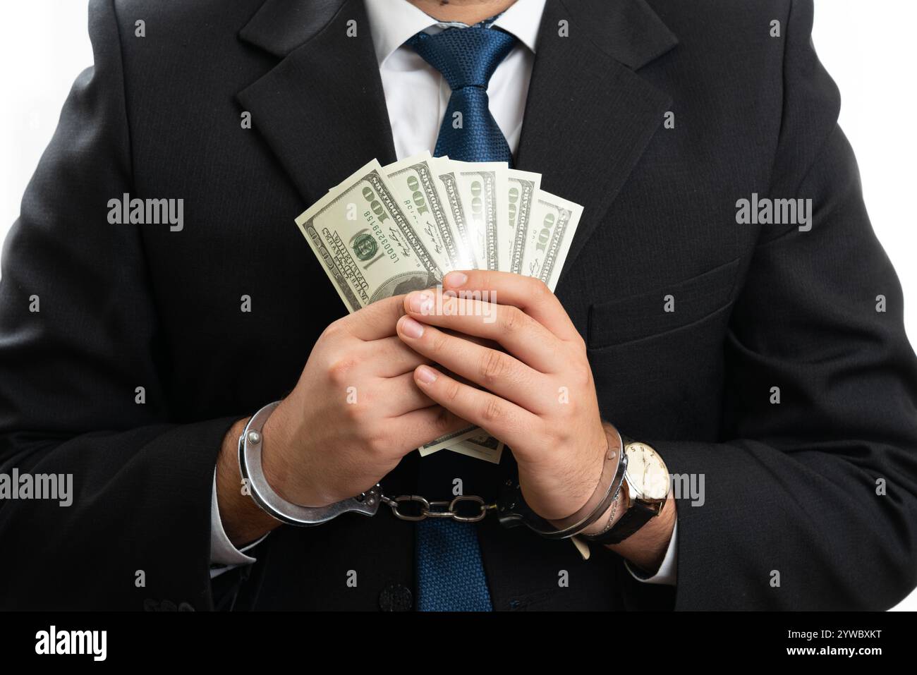 Close-up of corrupted businessman wearing office suit arrested in ...