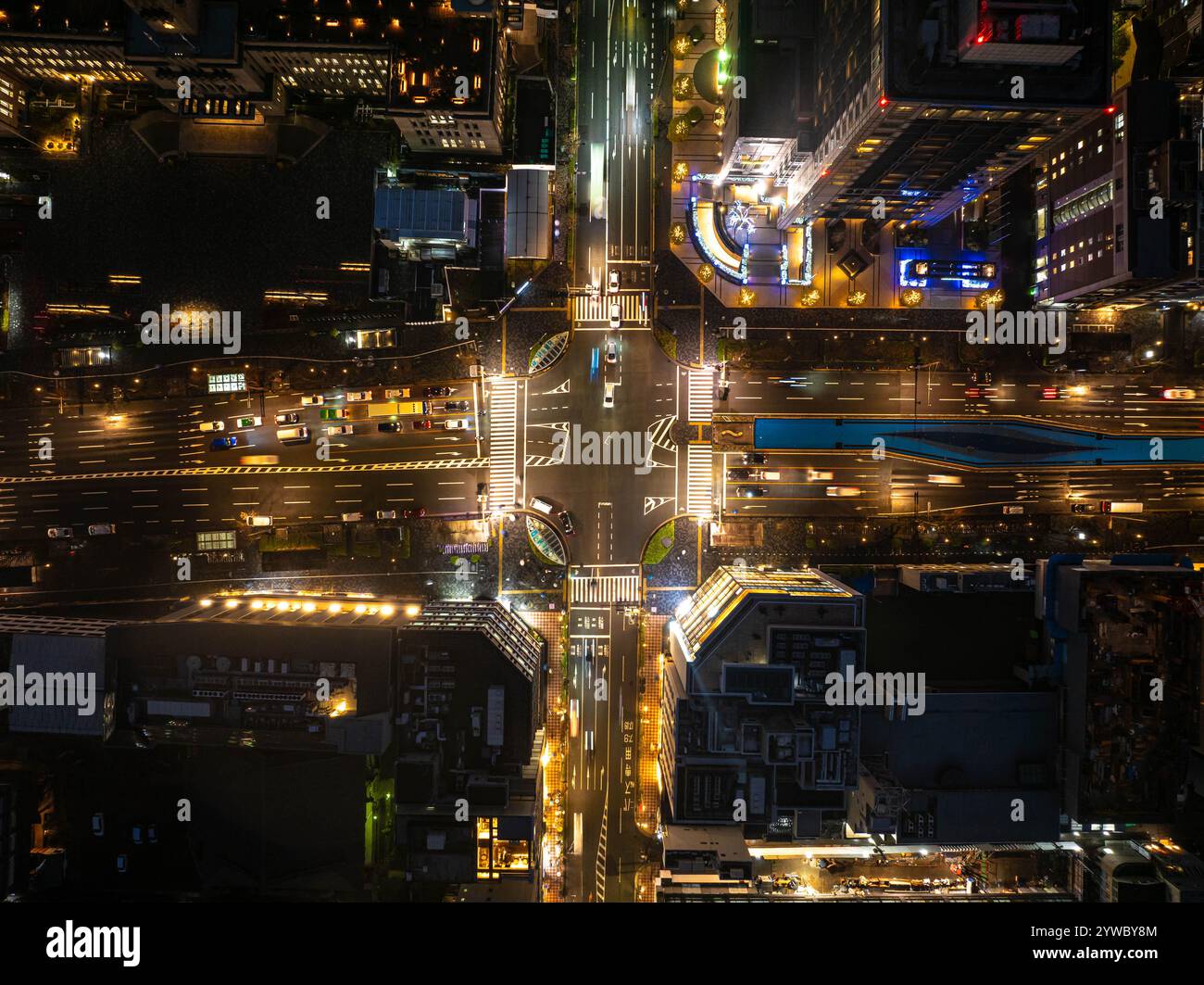 Bird's eye night view of Kyoto, Japan's bustling intersection with ...