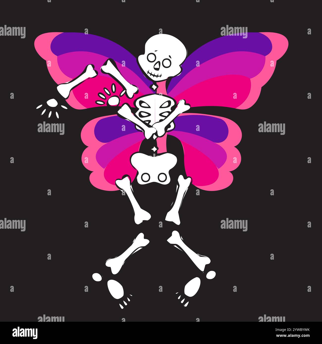 Skeleton with butterfly wings on a black background. Vector ...