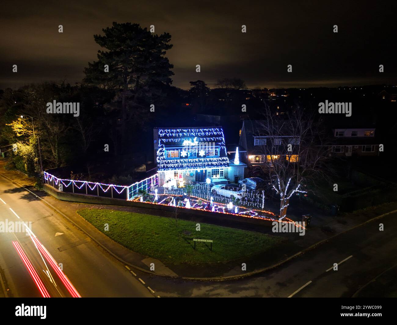 A Christmas light display on a house in Kempsey, Worcestershire ...