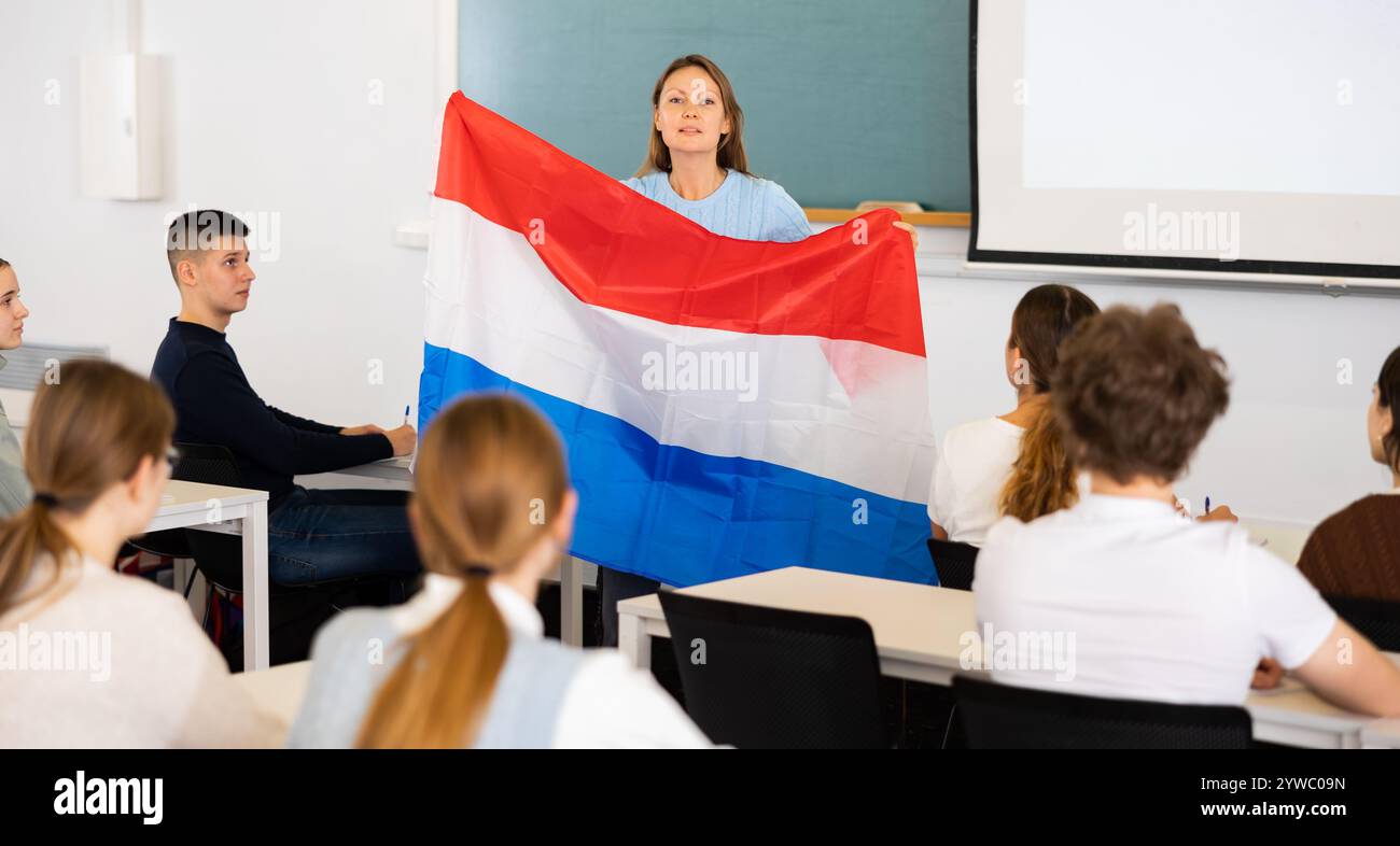 Geography lesson in school class - teacher talks about Netherlands ...