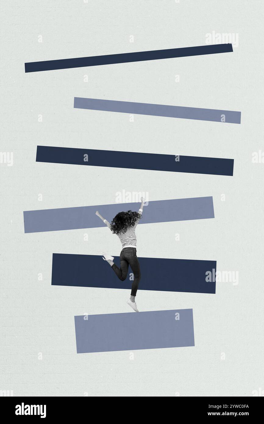 Banner vertical photo trend image collage of anonym girl jump ladder ...
