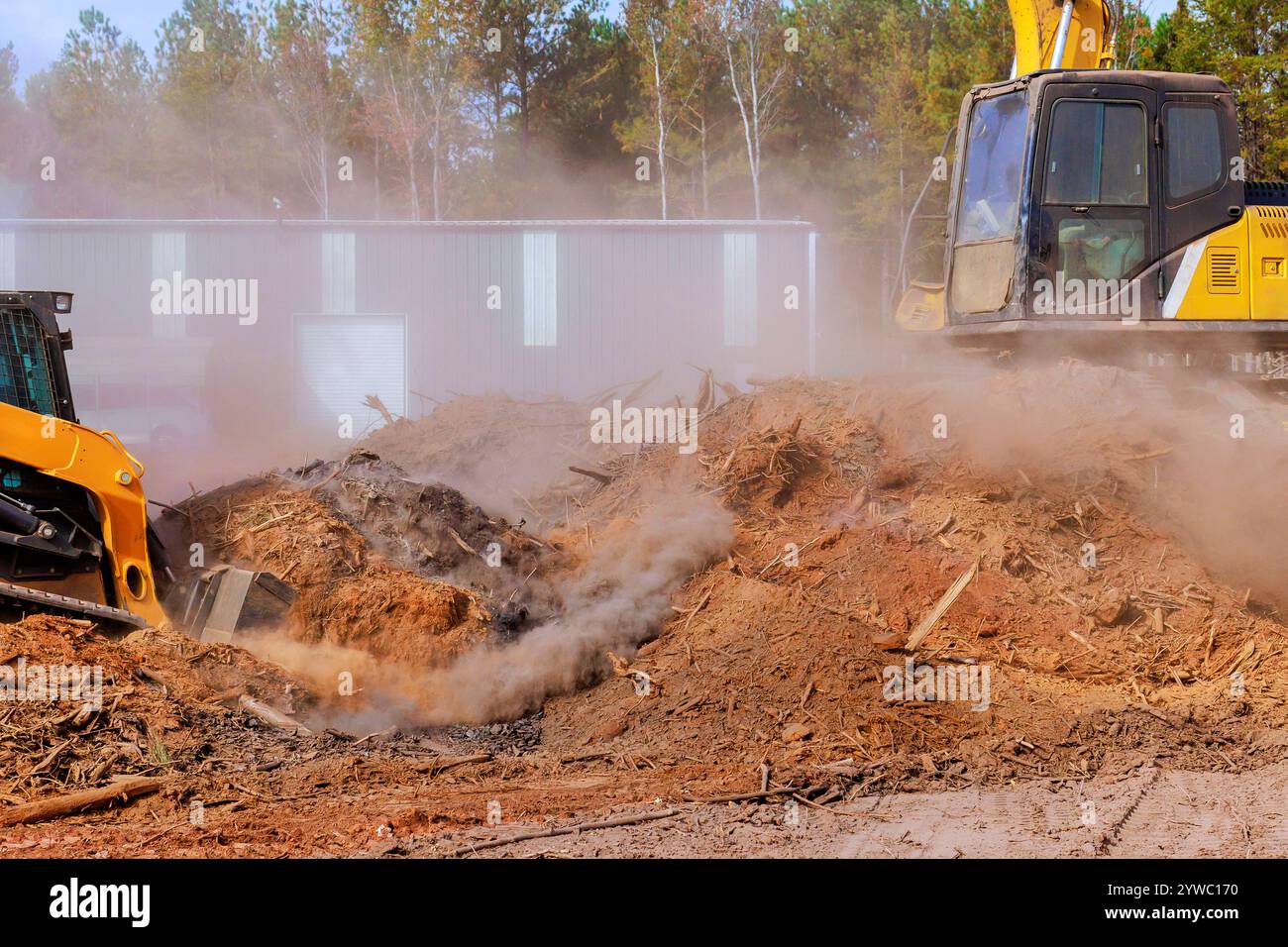 Bulldozer is leveling ground earthmoving on construction site for ...