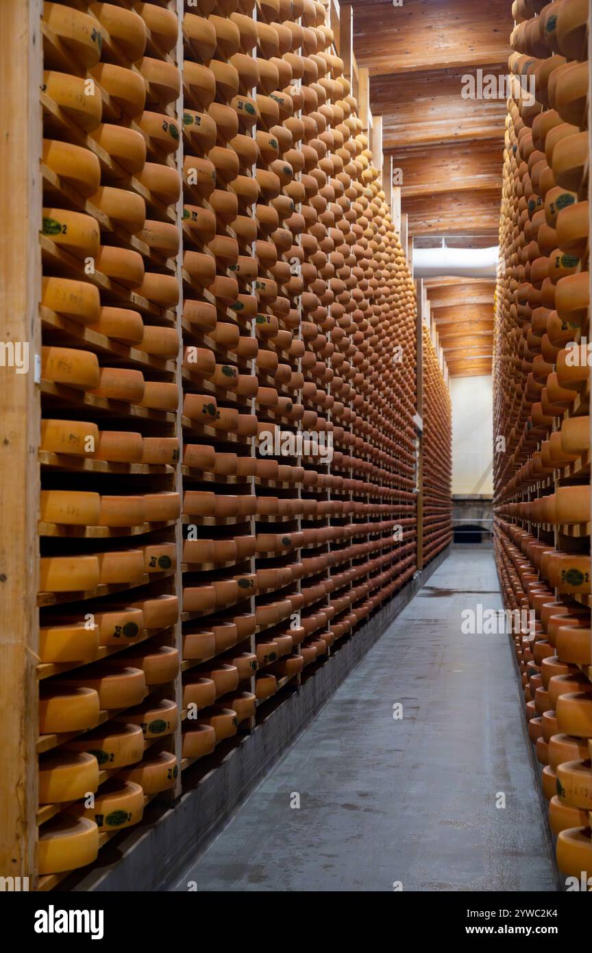 Aging rooms with many shelves in cheese caves, central location for ...