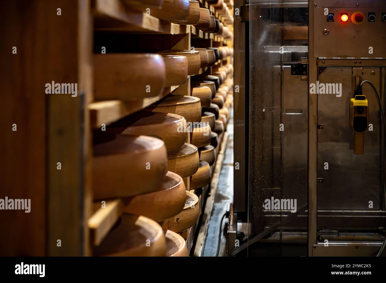 Aging rooms with many shelves in cheese caves, central location for ...