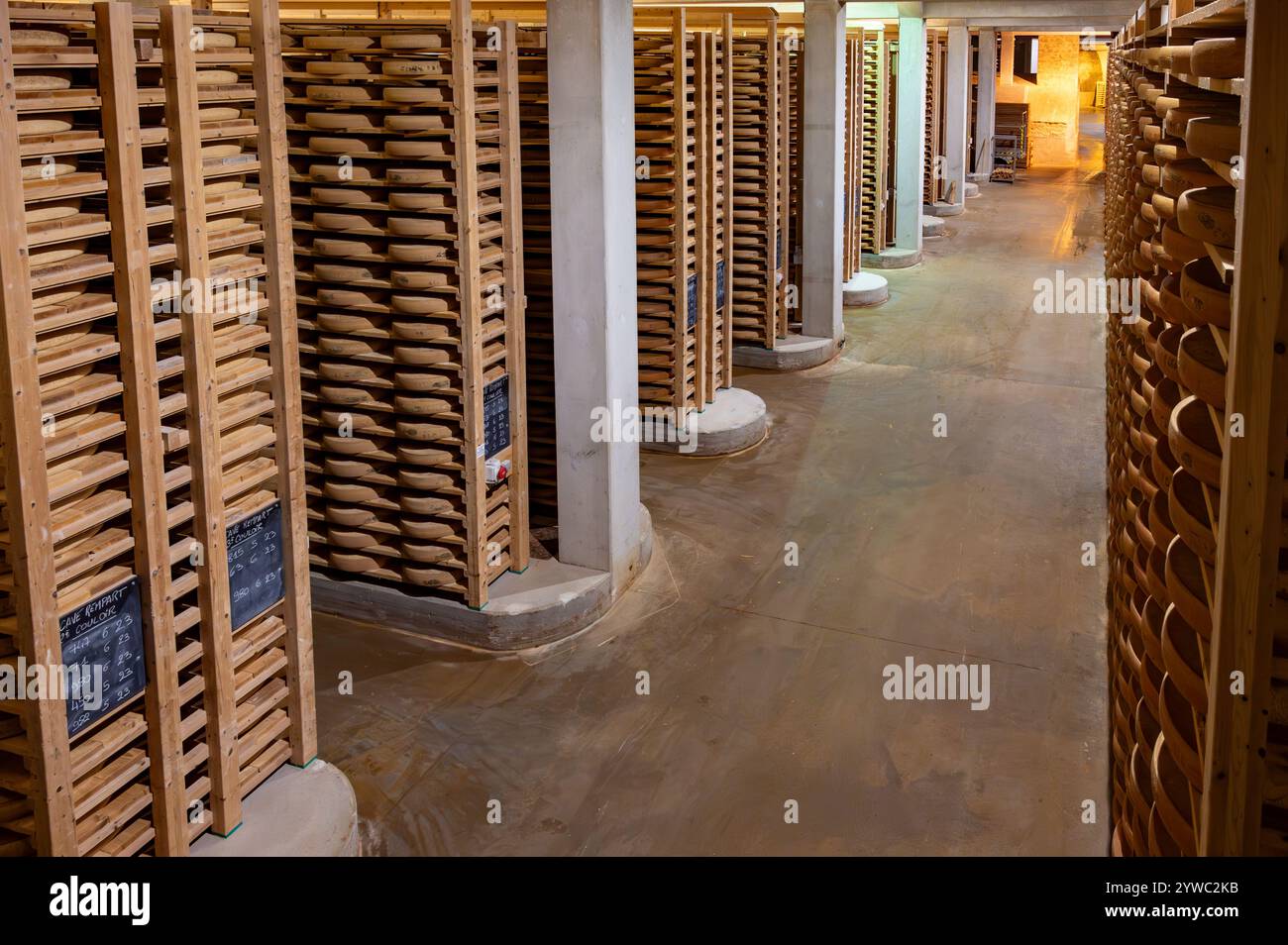 Aging rooms with many shelves in cheese caves, central location for ...