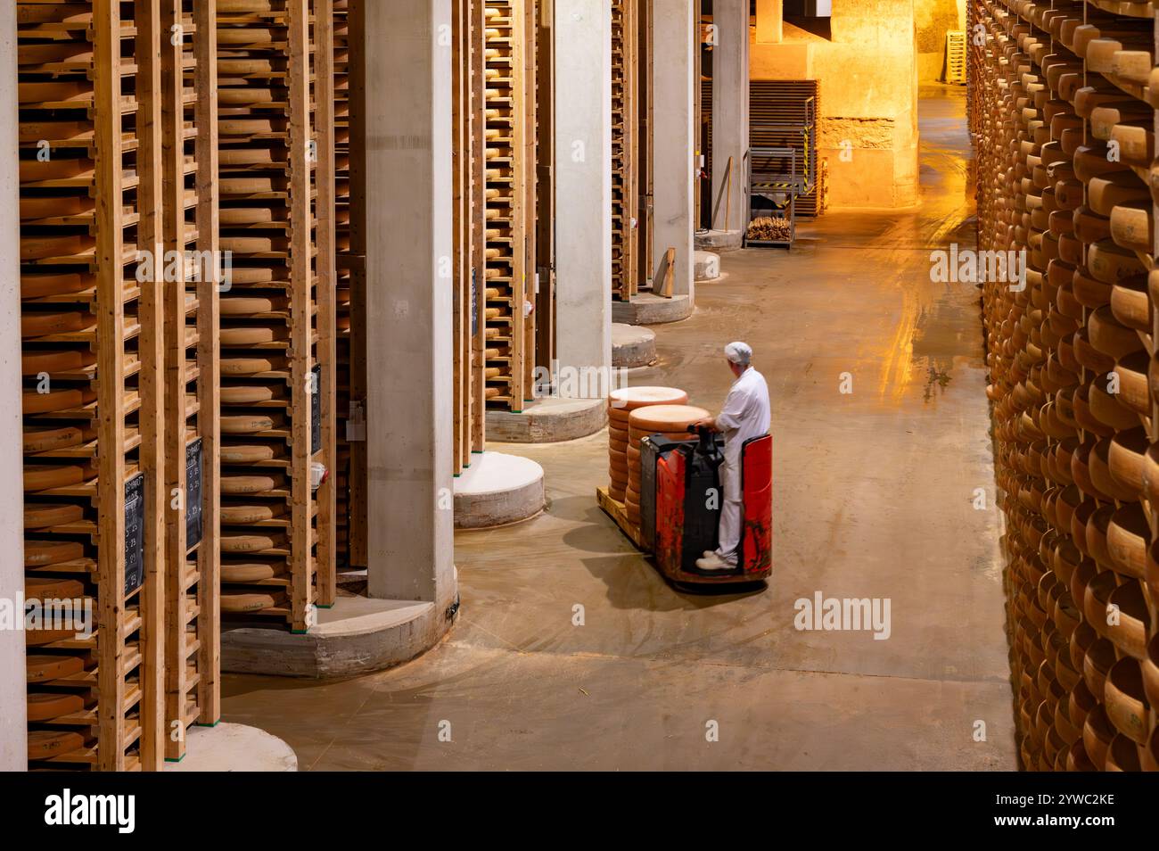 Aging rooms with many shelves in cheese caves, central location for ...