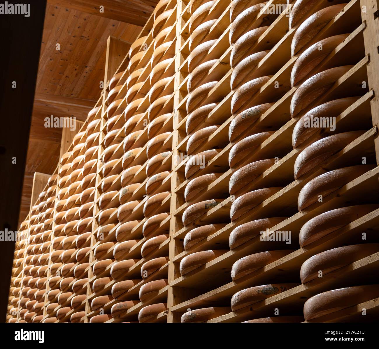 Aging rooms with many shelves in cheese caves, central location for ...