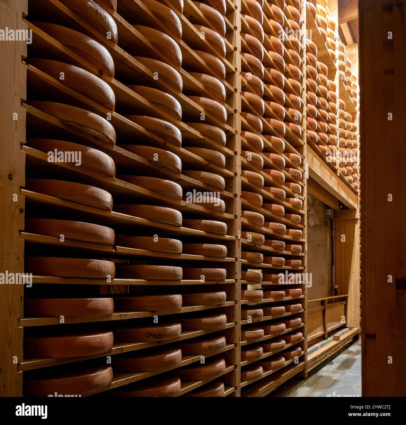 Aging rooms with many shelves in cheese caves, central location for ...