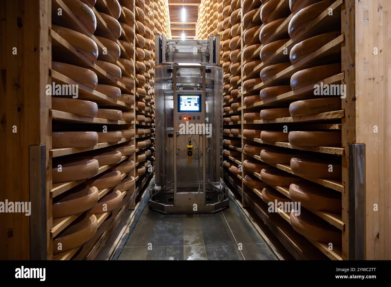 Aging rooms with many shelves in cheese caves, central location for ...