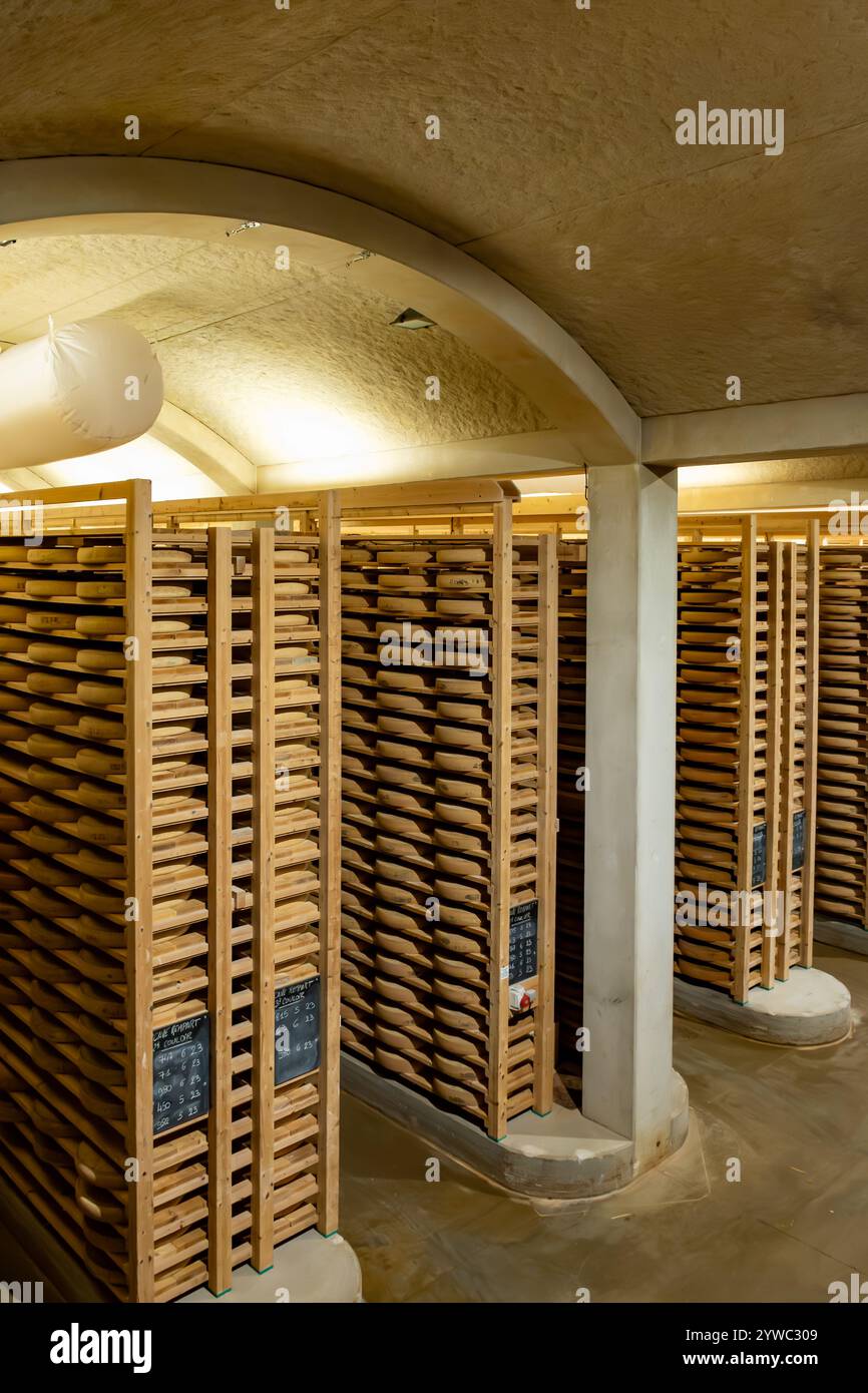Aging rooms with many shelves in cheese caves, central location for ...