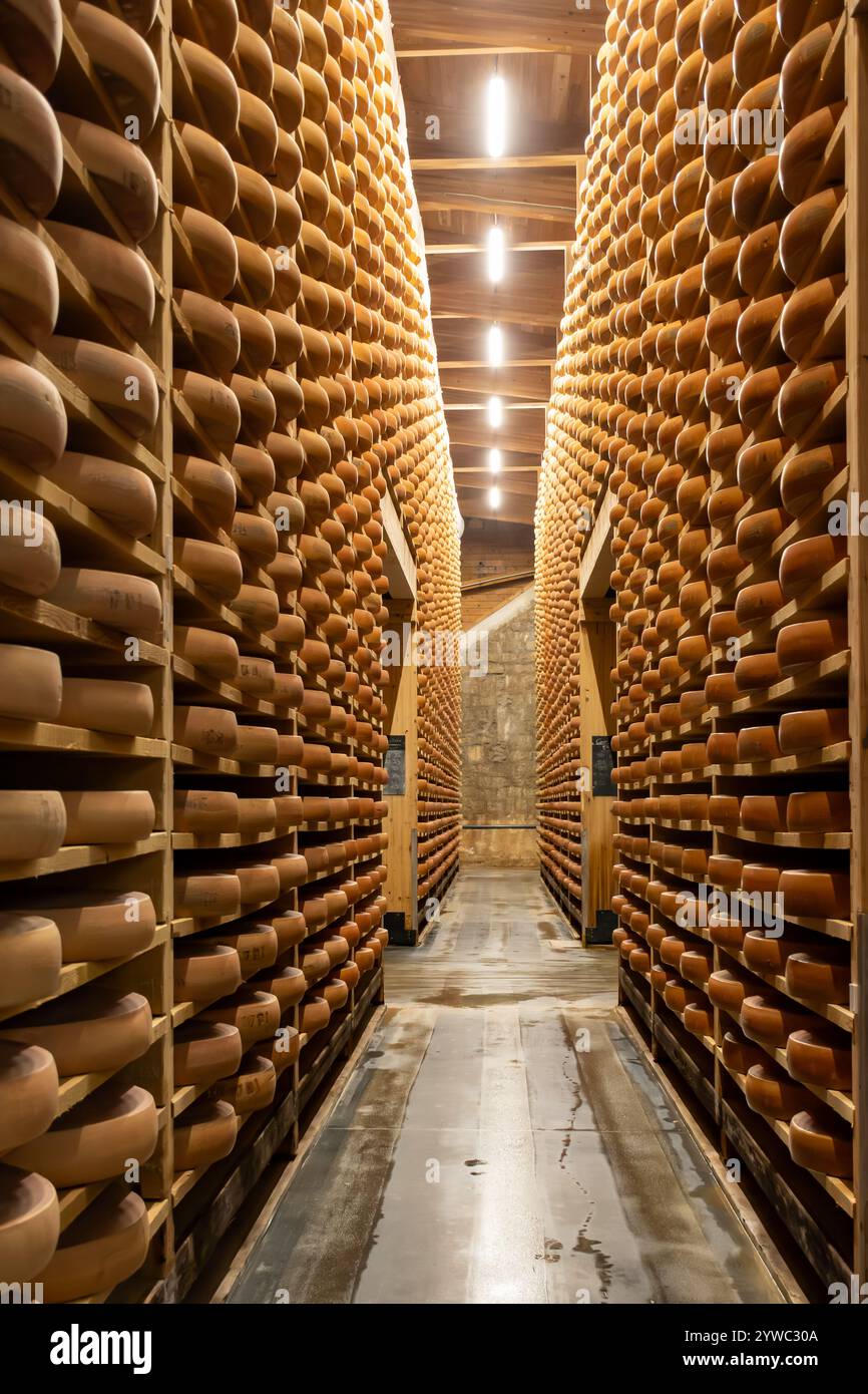 Aging rooms with many shelves in cheese caves, central location for ...