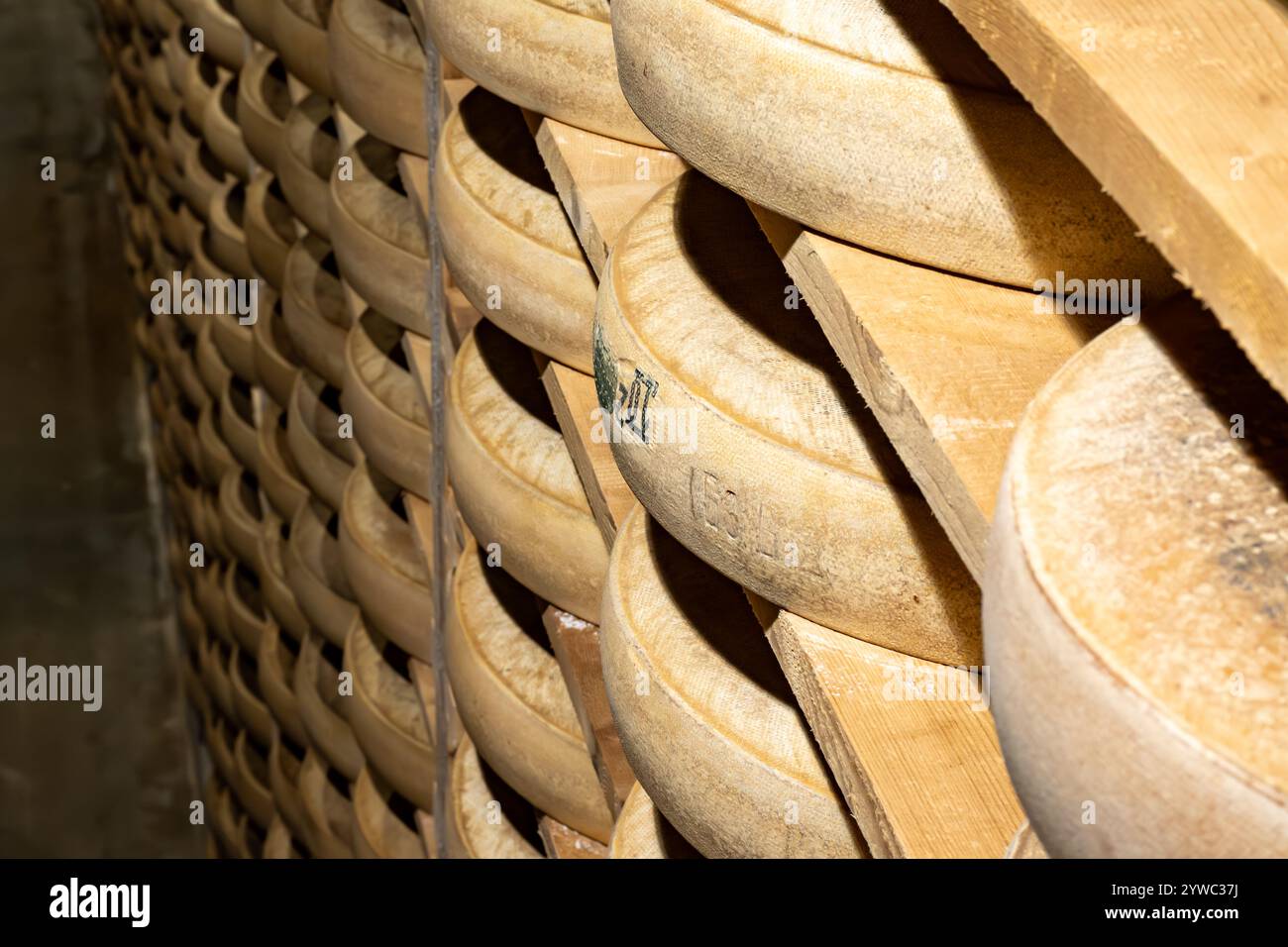 Aging rooms with many shelves in cheese caves, central location for ...