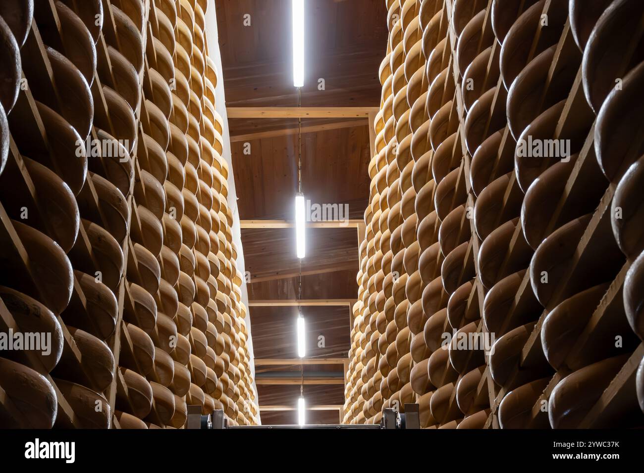 Aging rooms with many shelves in cheese caves, central location for ...