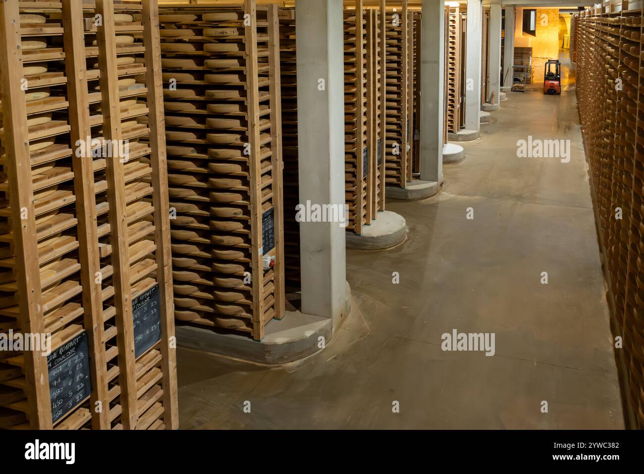 Aging rooms with many shelves in cheese caves, central location for ...
