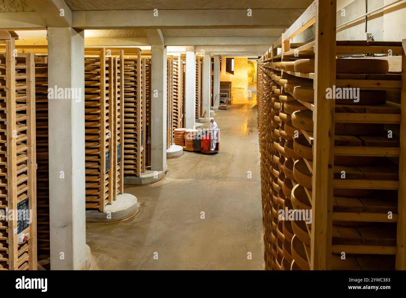 Aging rooms with many shelves in cheese caves, central location for ...