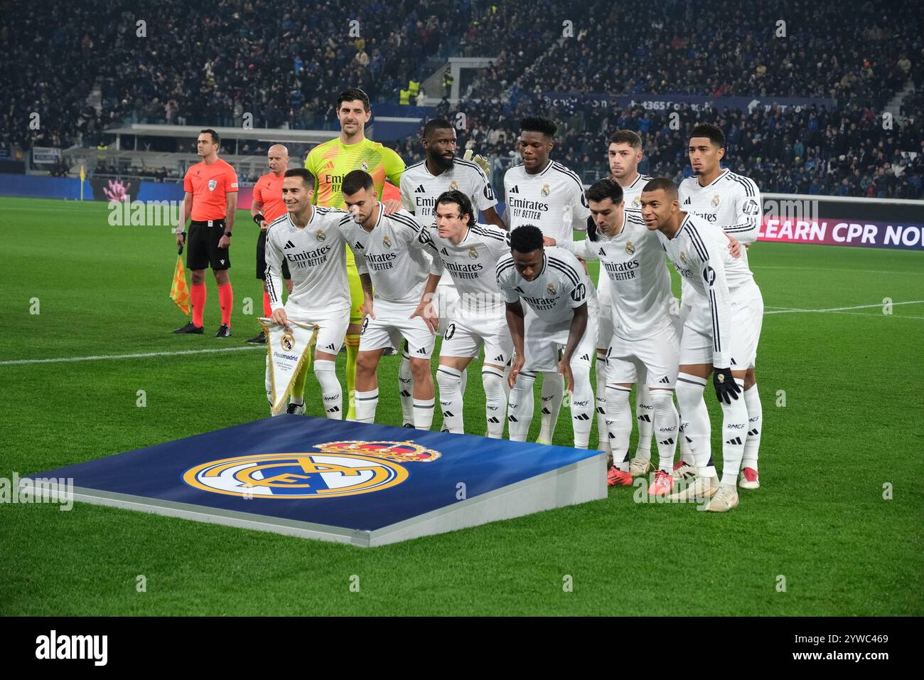 Bergamo, Italy. 10th Dec, 2024. Real Madrid CF team lined up before the ...