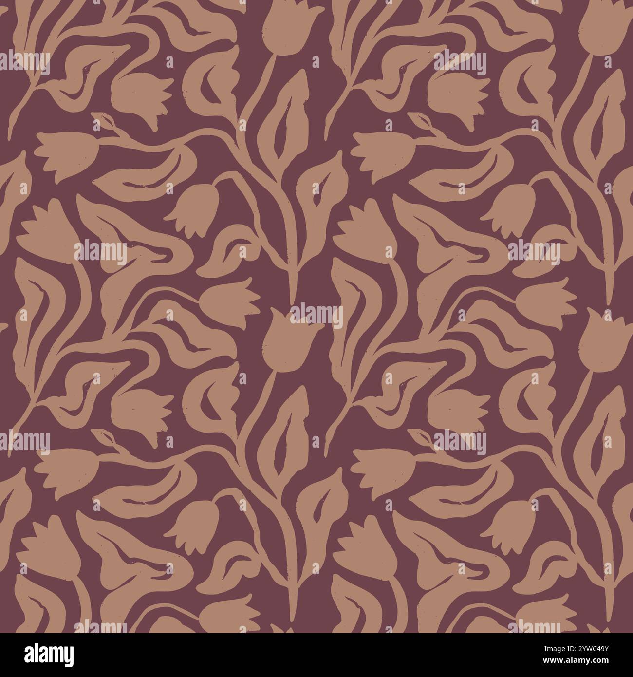 Brush strokes inky flowers brown seamless pattern Stock Vector Image ...