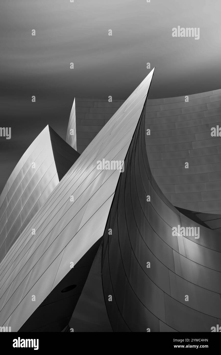 Abstract representation of a metallic building facade with sleek angles ...