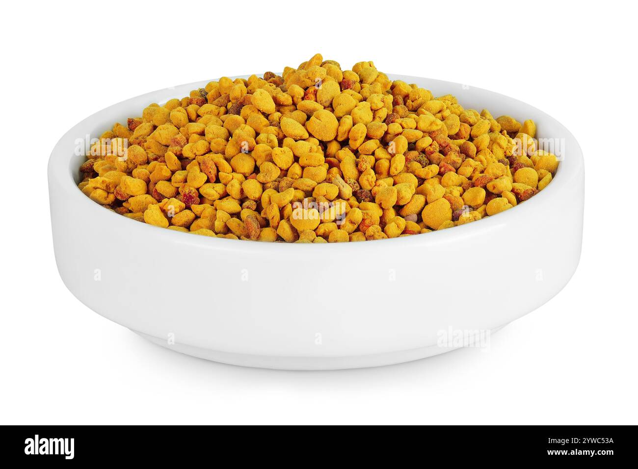 Bee pollen grains in ceramic bowl isolated on white background Stock ...