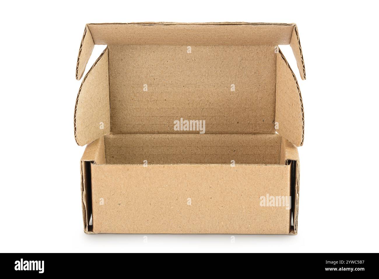 Open empty cardboard box isolated on white background Stock Photo - Alamy