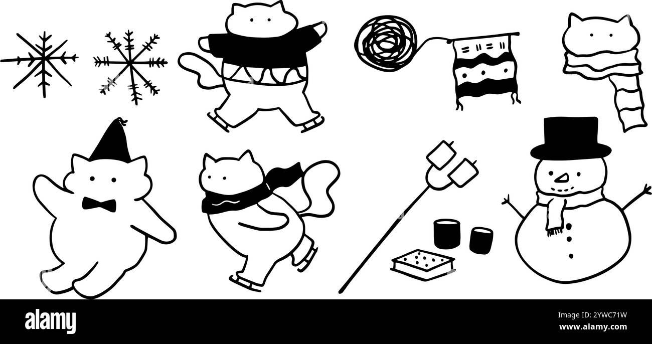 Hand-Drawn Winter Illustration Set | Minimalist Doodle Vector for ...