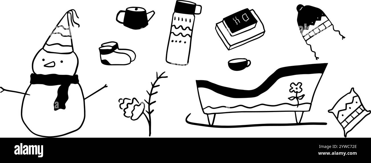 Hand-Drawn Winter Illustration Set | Minimalist Doodle Vector for ...