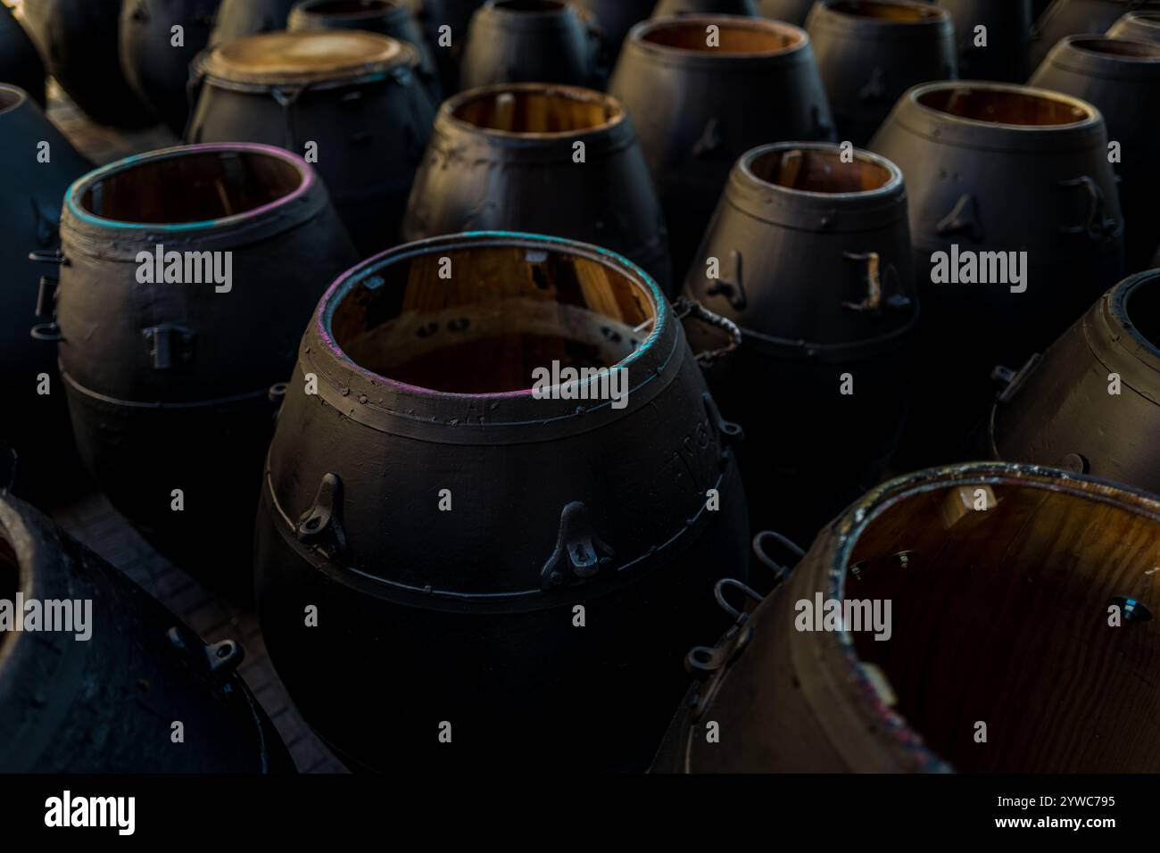 The candombe drums, prepared for the tightening of new resonant ...